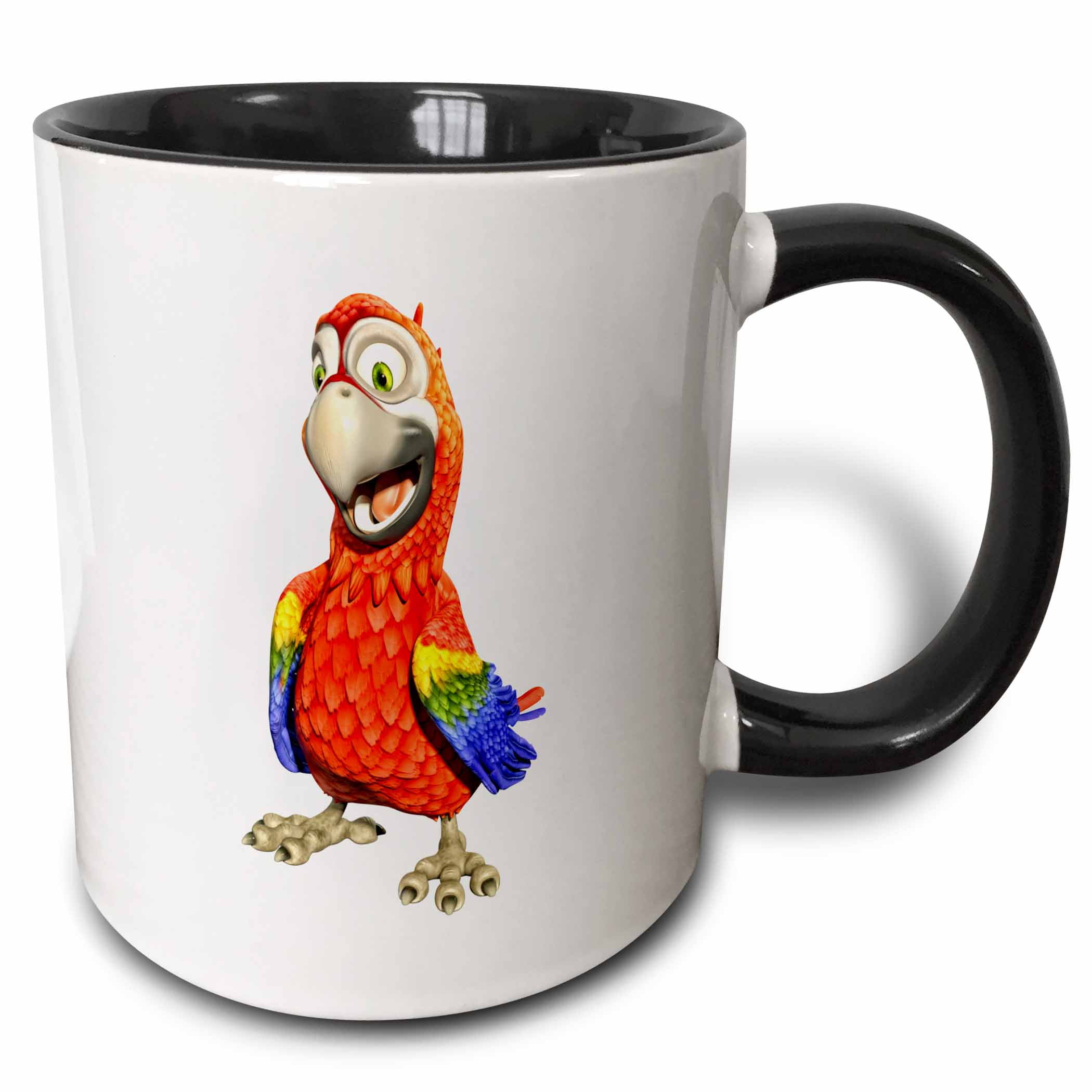 Scarlet Macaw Cartoon Parrot with Happy Pose 15oz Two-Tone Black Mug ...