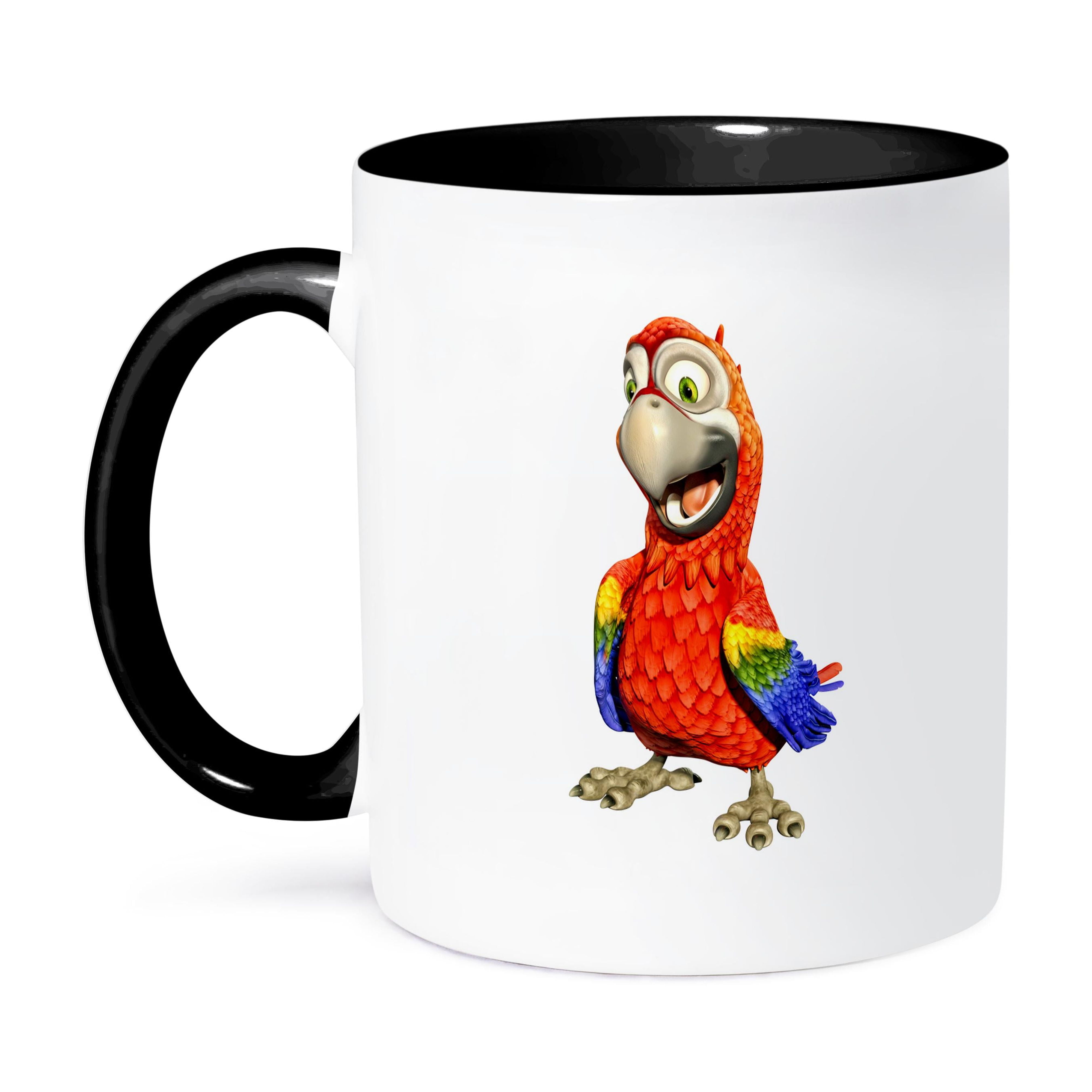 3dRose, Scarlet Macaw Cartoon Parrot with Happy Pose, 15oz Two-Tone ...