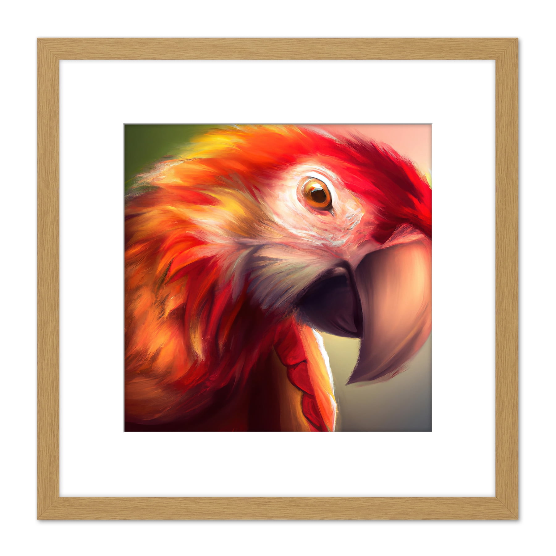 Scarlet Macaw Parrot Head Red Yellow Oil Painting Square Wooden Framed ...