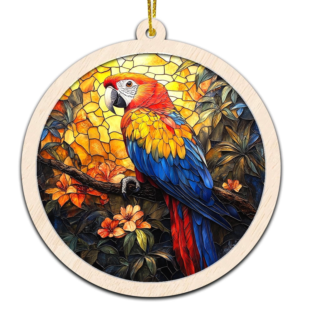 Scarlet Macaw Stained Glass Suncatcher Ornament – Holiday Ornament with ...