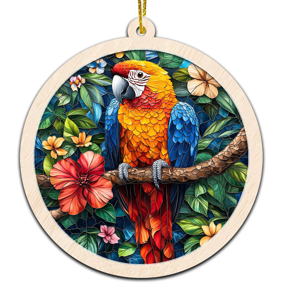 Scarlet Macaw Stained Glass Suncatcher Ornament – Holiday Ornament with ...