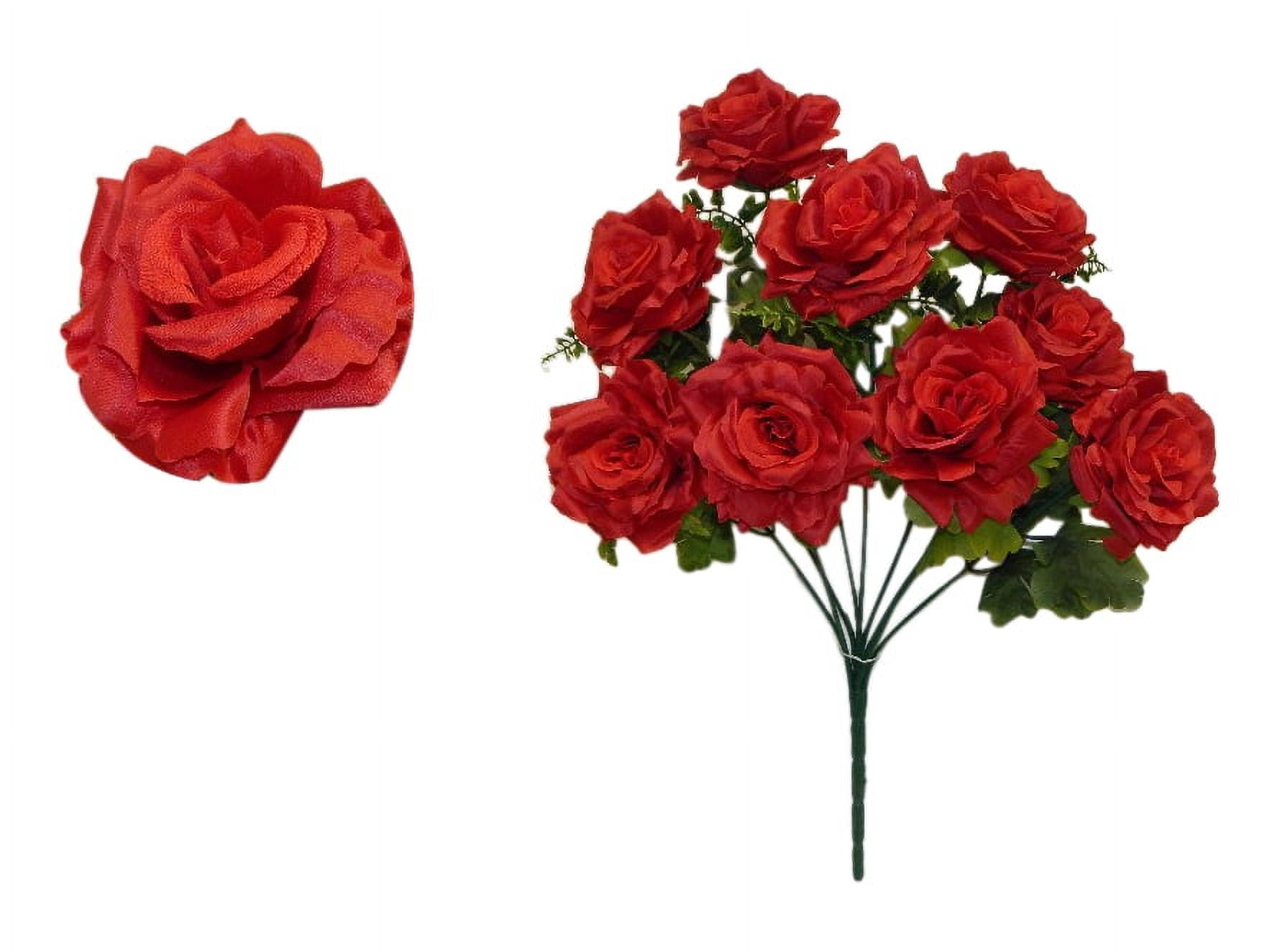 Scarlet Red Rose with Fern 24in Artificial Polysilk Faux Greenery Fake ...
