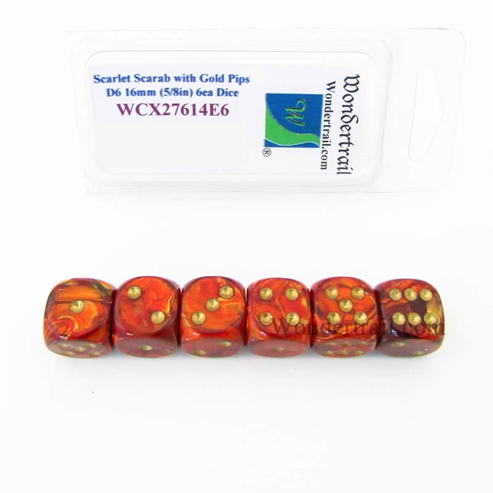 Scarlet Scarab Dice with Gold Pips 16mm (5/8in) D6 Set of 6 Wondertrail ...