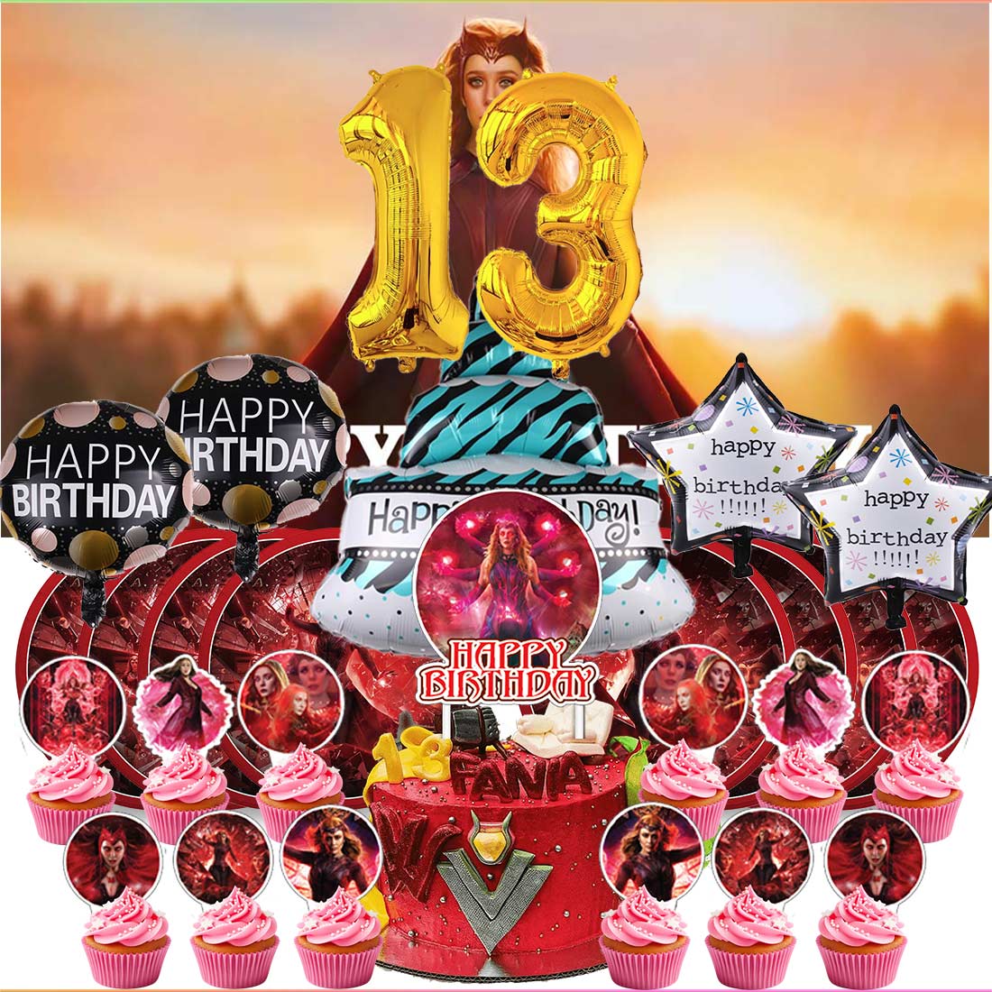 Scarlet Witch 13th Tableware Balloons Cake Toppers Backdrop Banner ...