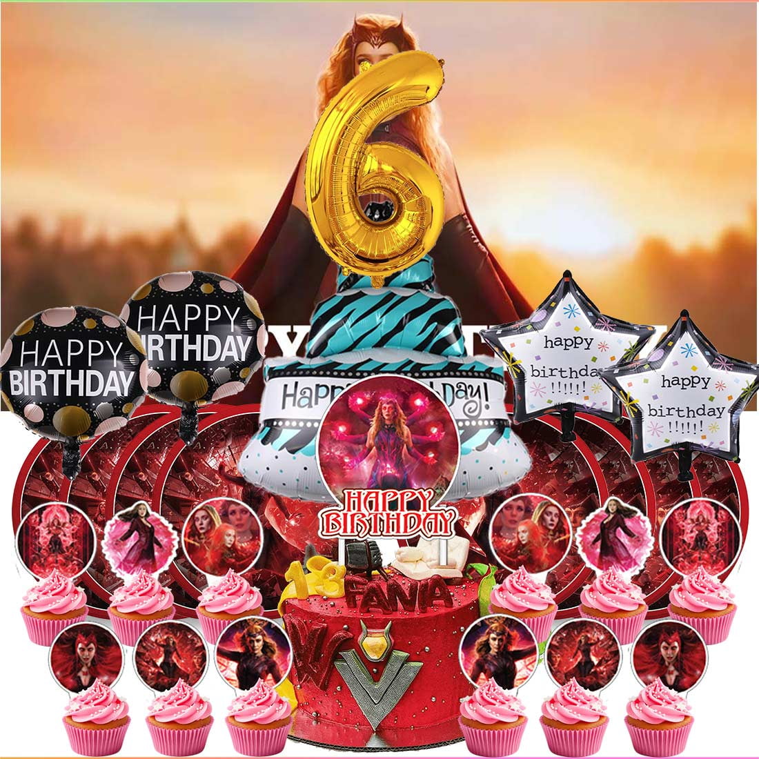 Scarlet Witch 6th Tableware Balloons Cake Toppers Backdrop Banner ...