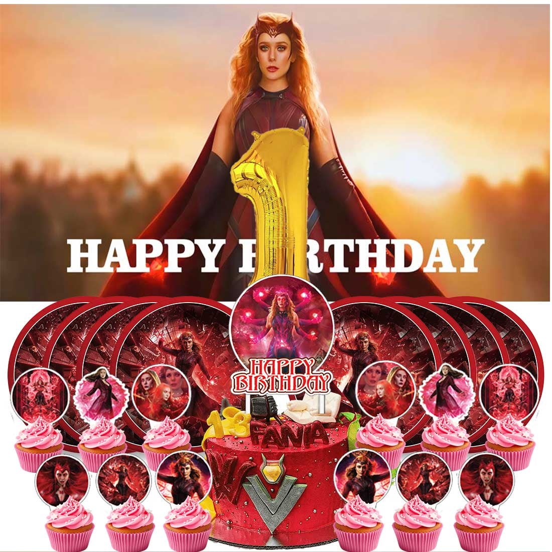 Scarlet Witch Balloons Party Supplies 1st Decor Tableware Birthday Cake ...