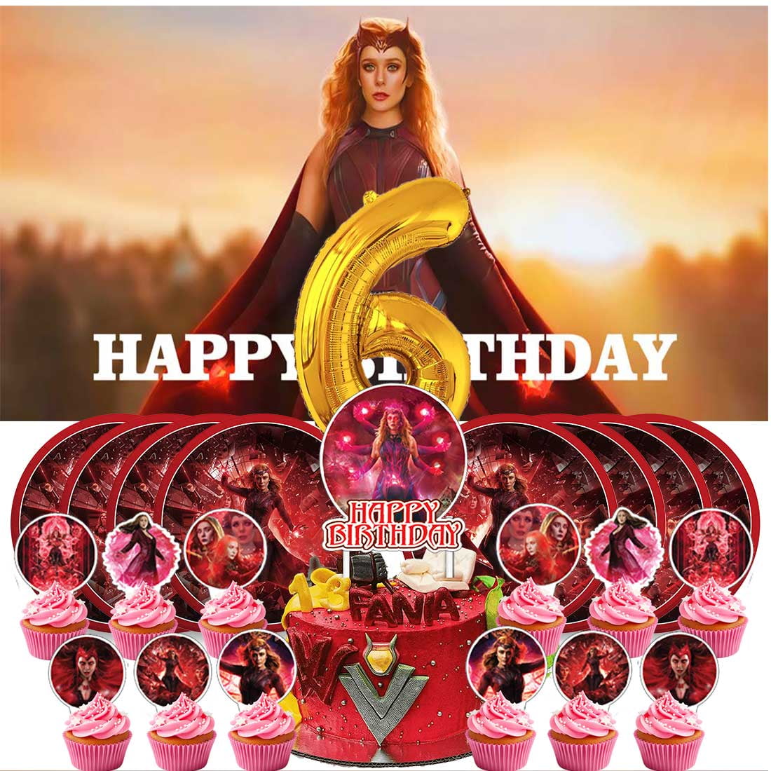 Scarlet Witch Balloons Party Supplies 6th Decor Tableware Birthday Cake ...
