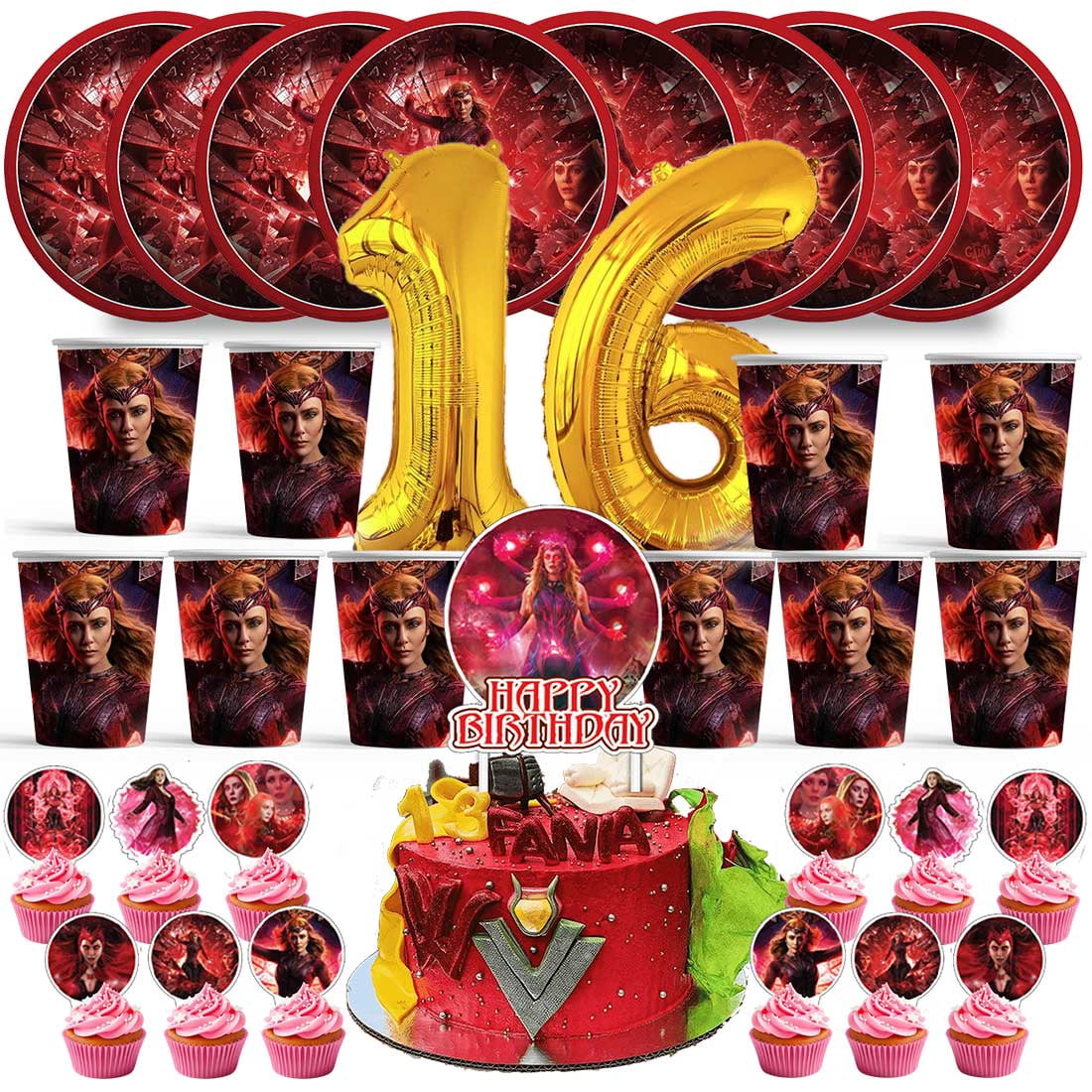 Scarlet Witch Birthday 16th Cups Party Supplies Plates Fans Decorations ...