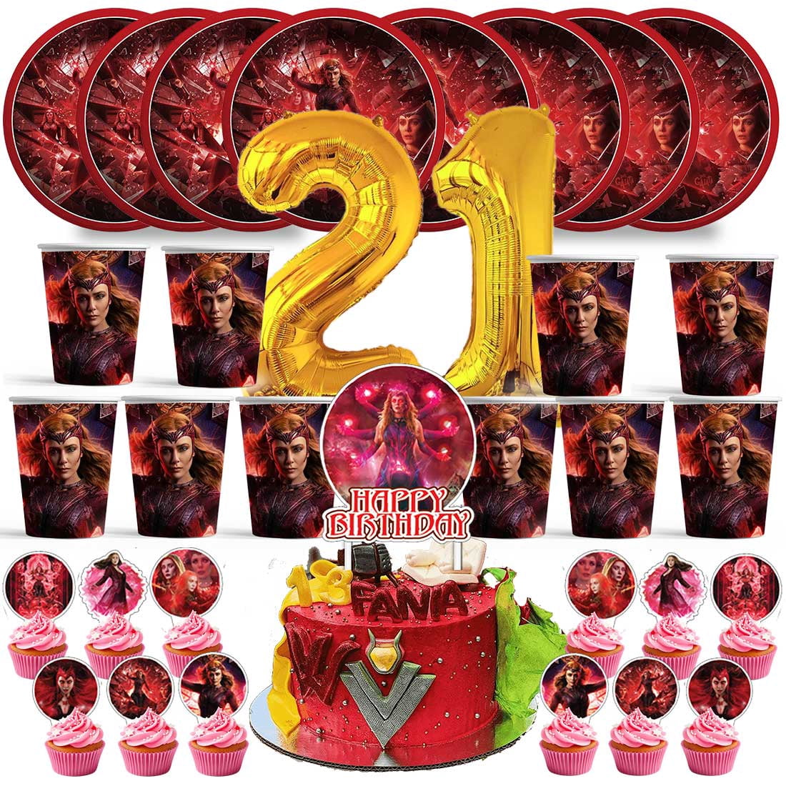 Scarlet Witch Birthday 21th Cups Party Supplies Plates Fans Decorations ...