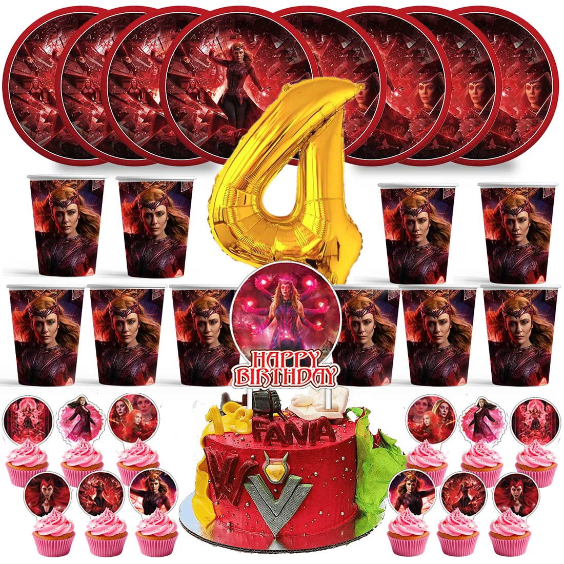 Scarlet Witch Birthday 4th Cups Party Supplies Plates Fans Decorations ...