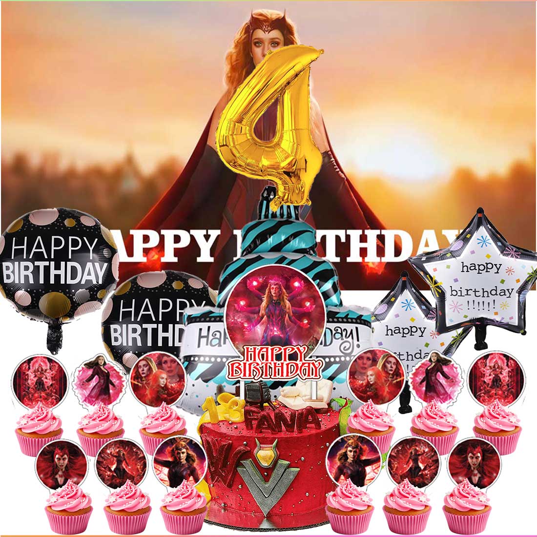 Scarlet Witch Party Supplies Decor 4th Kit Balloons Birthday Cake ...