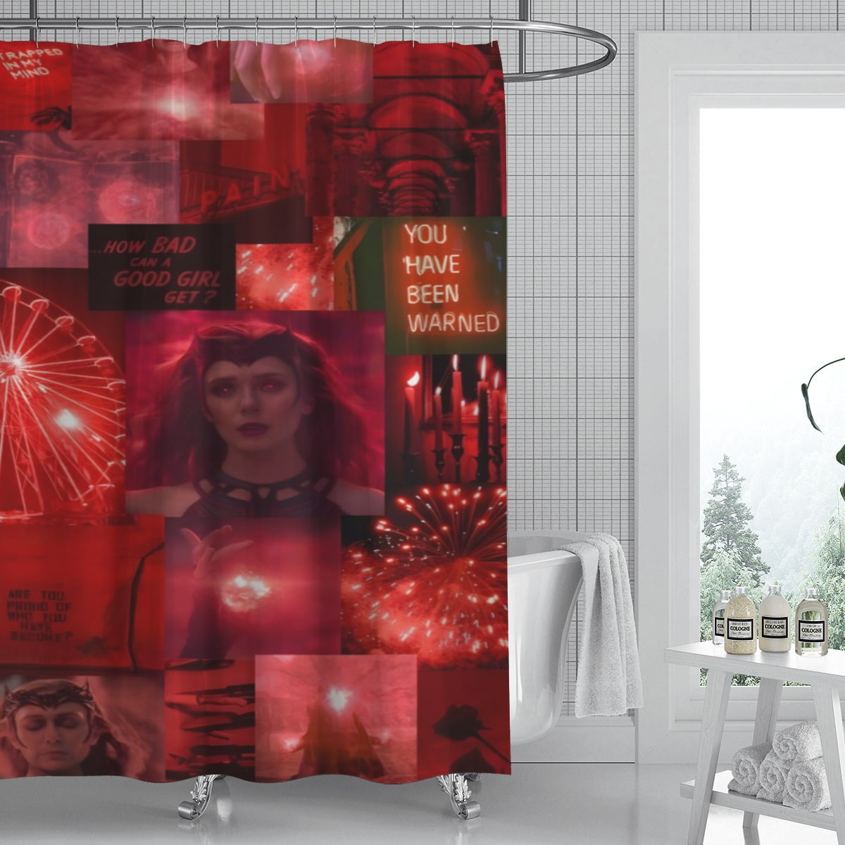 Scarlet Witch Wanda Maximoff shower curtain displays an eye-catching ...