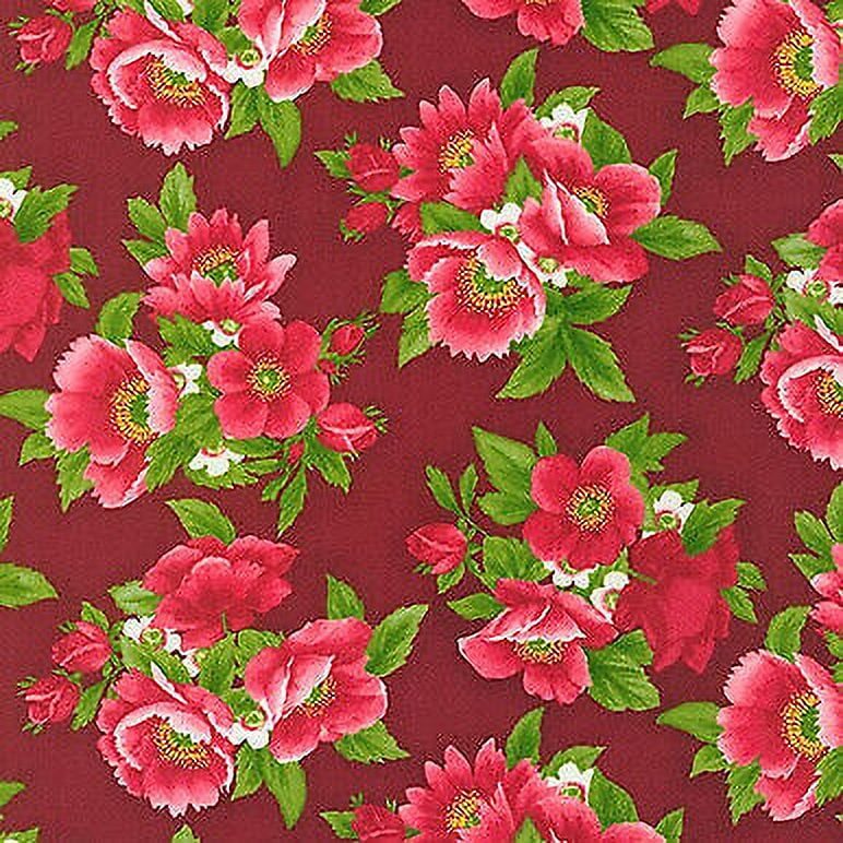 Scarlets Garden Flowers Red Debbie Beaves Cotton Fabric by the Yard ...