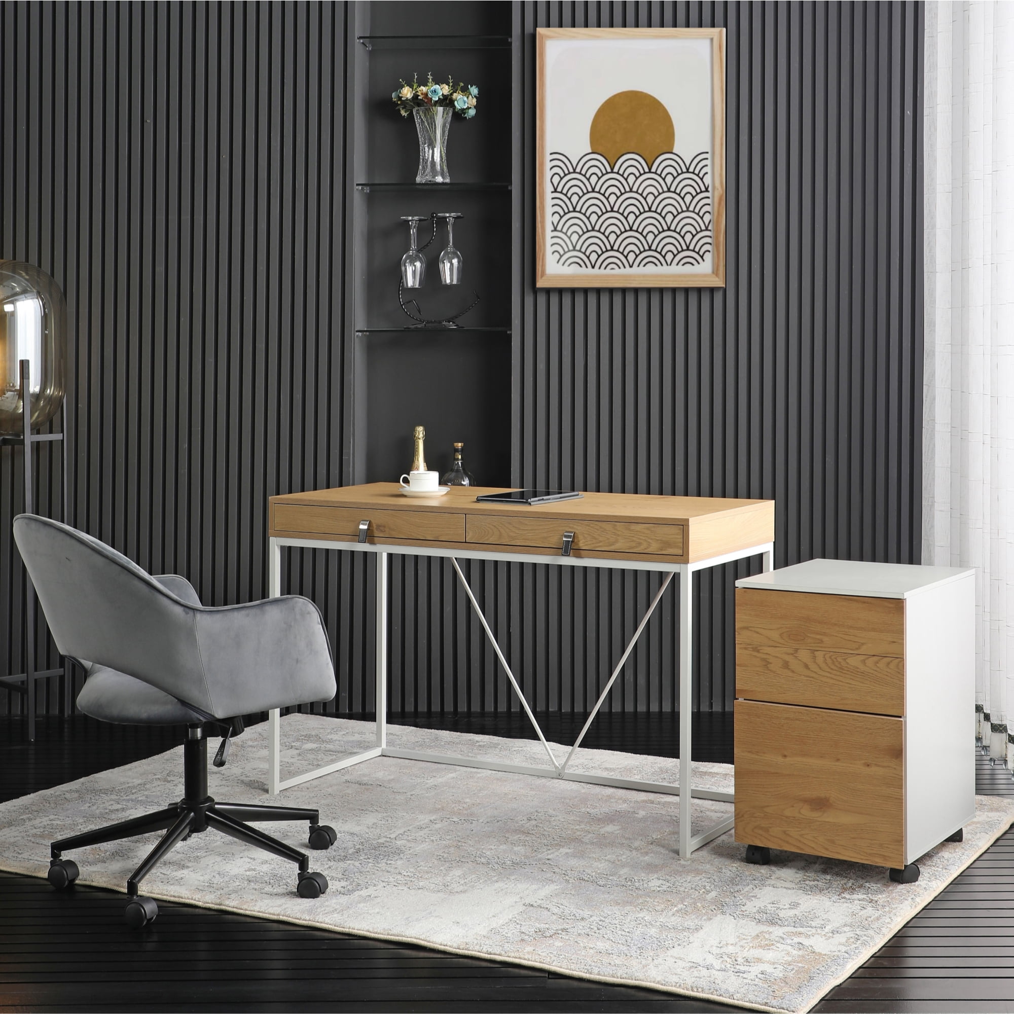 Scarlette Recangular MDF Desk with 2 Storage Drawers, Natural/White ...