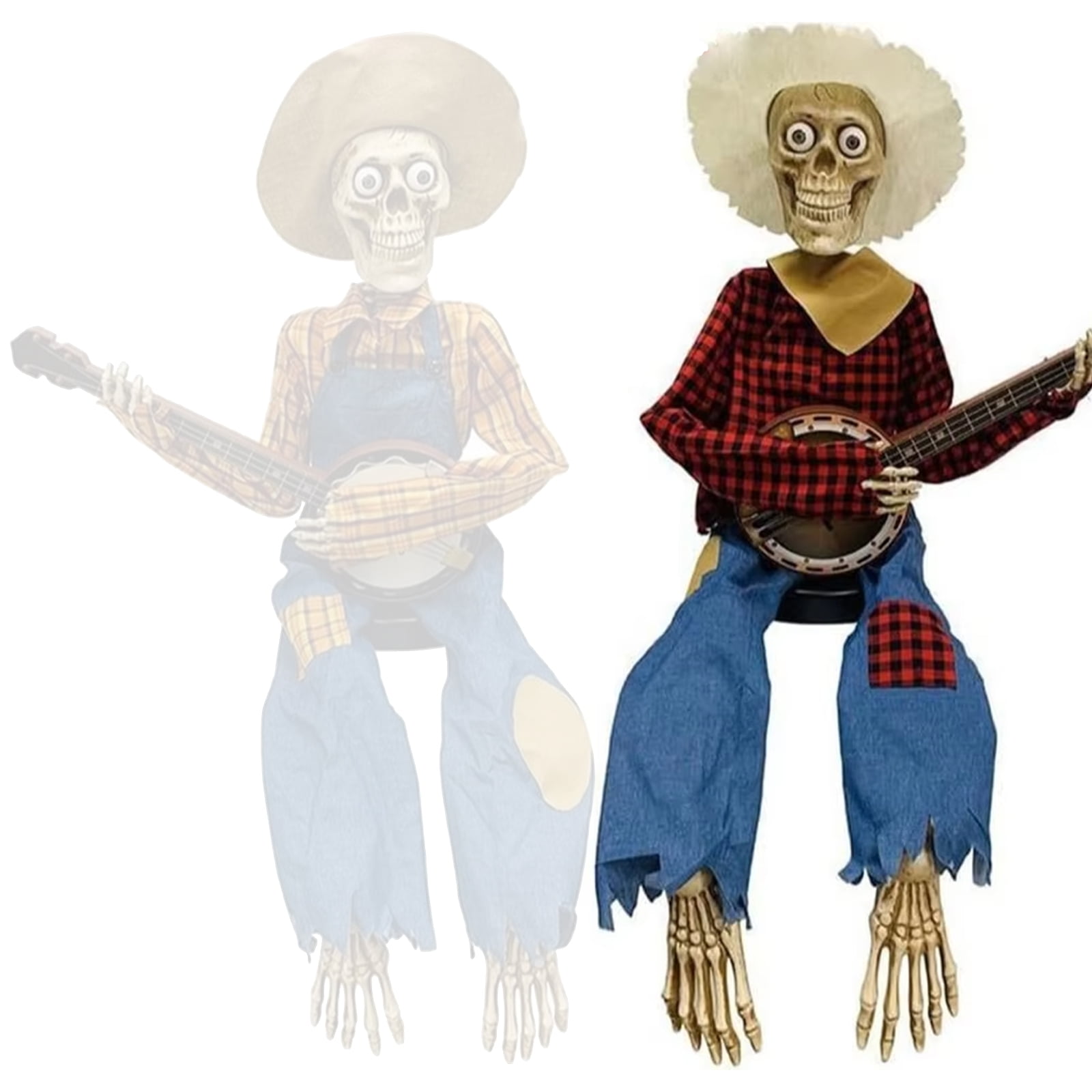 Scary Banjo Skeleton Ornament With Red Yellow Checkered Design Sturdy ...
