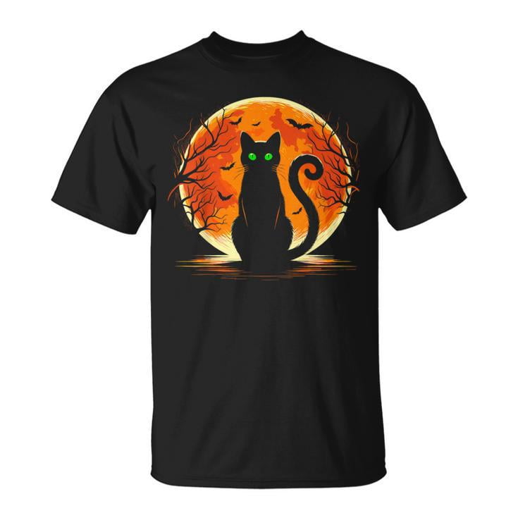 Scary Cat Costume Retro Moon Cat Halloween Graphic T-Shirt, Vintage ...