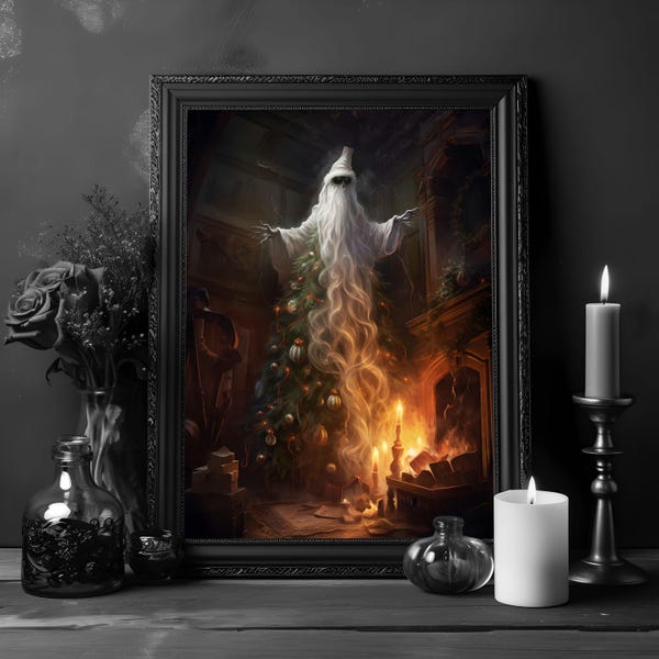 Scary Christmas Ghost Print - Horror Art, Spooky Xmas Print, Festive ...