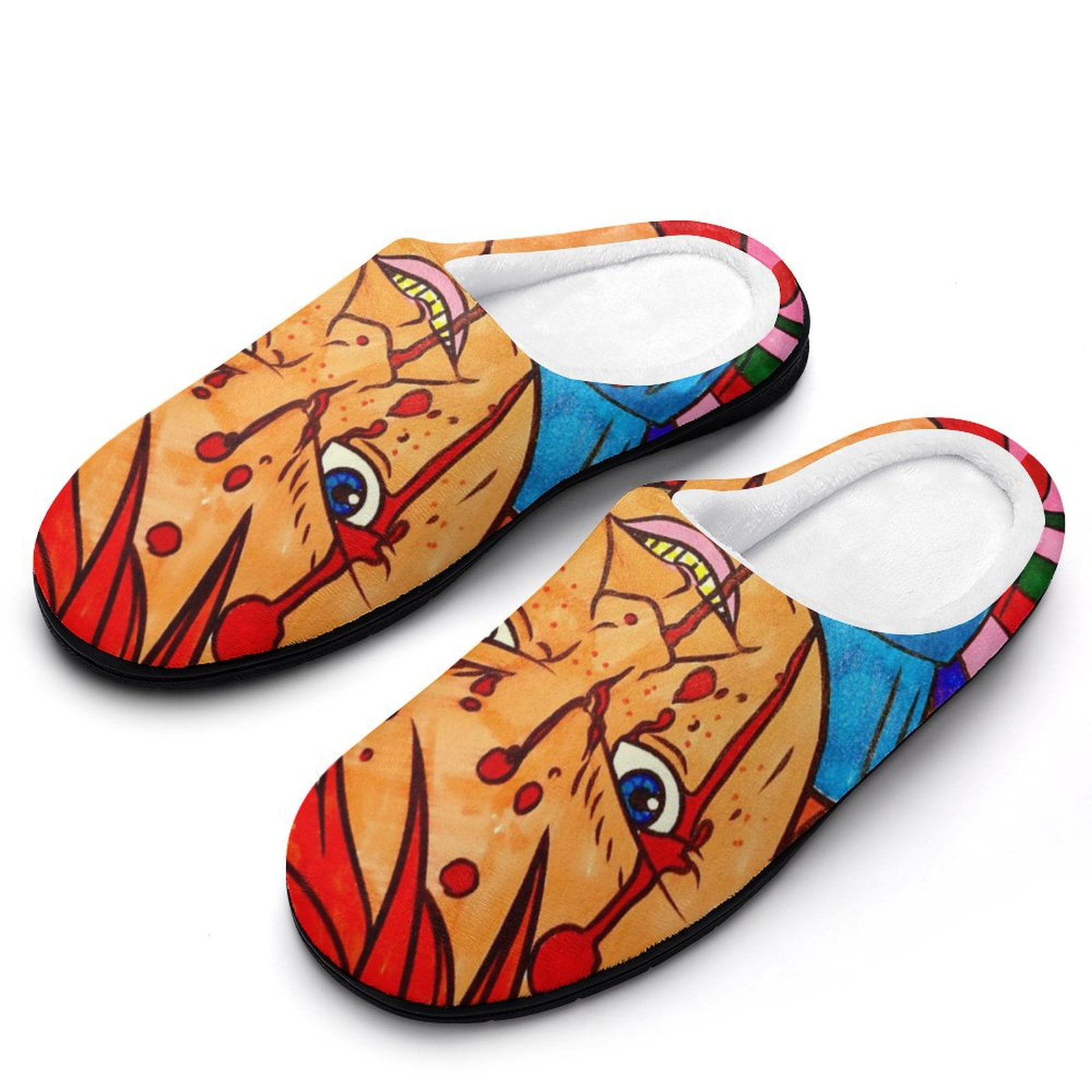 Scary Chucky Men's Cotton Slippers Winter Fuzzy Lightweight Anti-slip ...