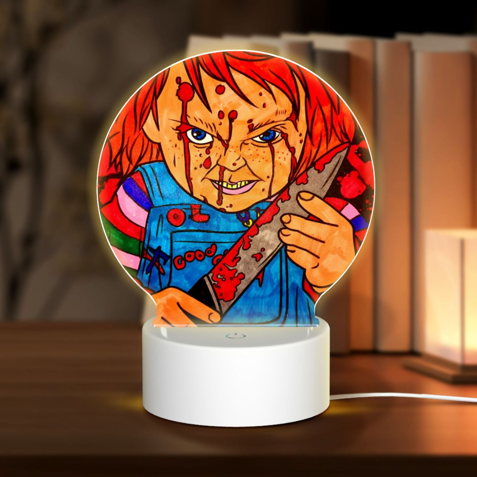 Scary Chucky Round Acrylic Night Light Decoration USB Cable LED Lamp ...
