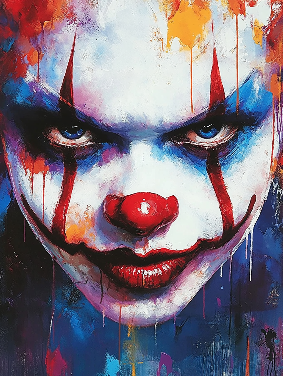 Scary Clown Abstract Canvas Painting， Suitable for Living Room， Bedroom ...