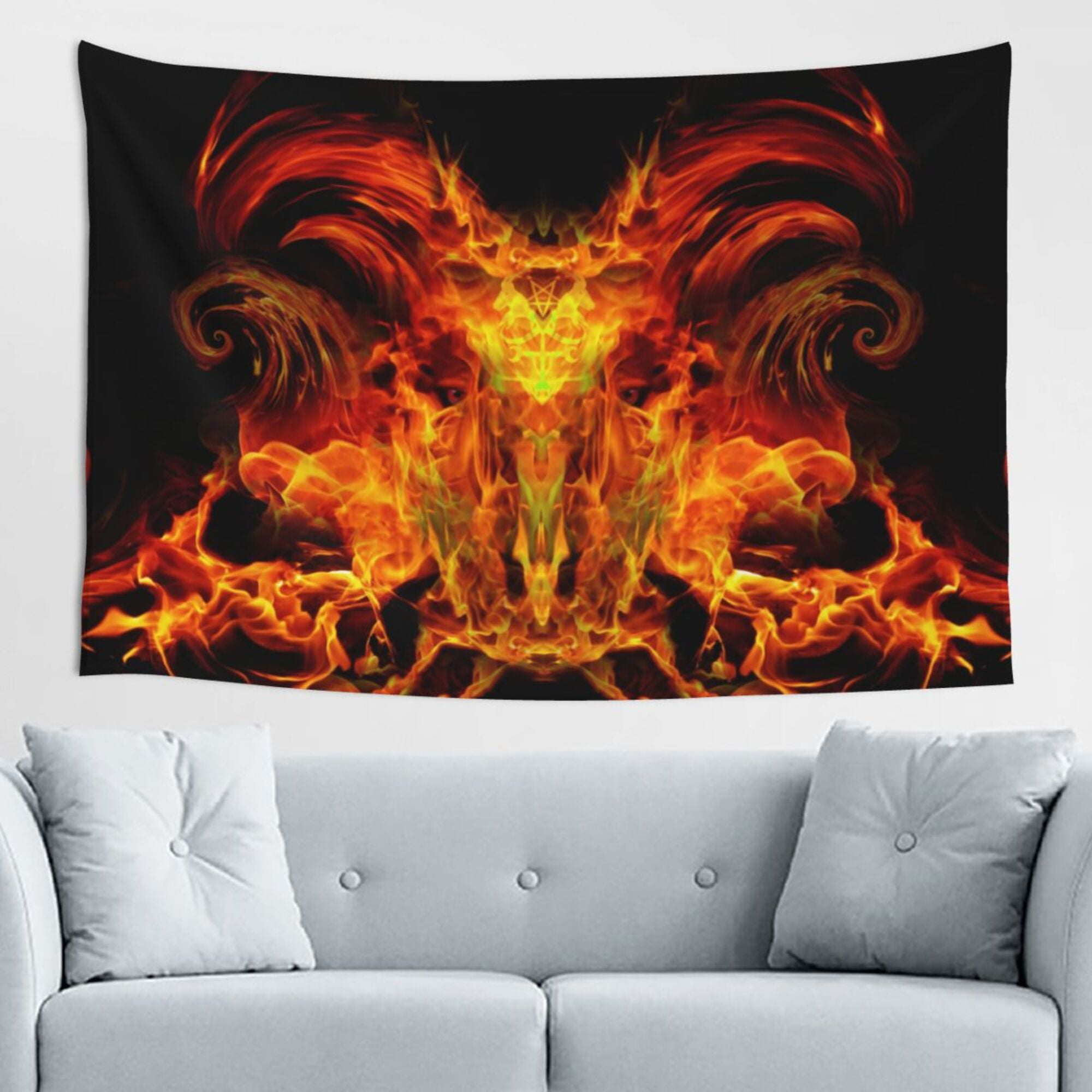Scary Devil Fire Flame Tapestry, Horror Skull Wall Hanging Tapestries ...