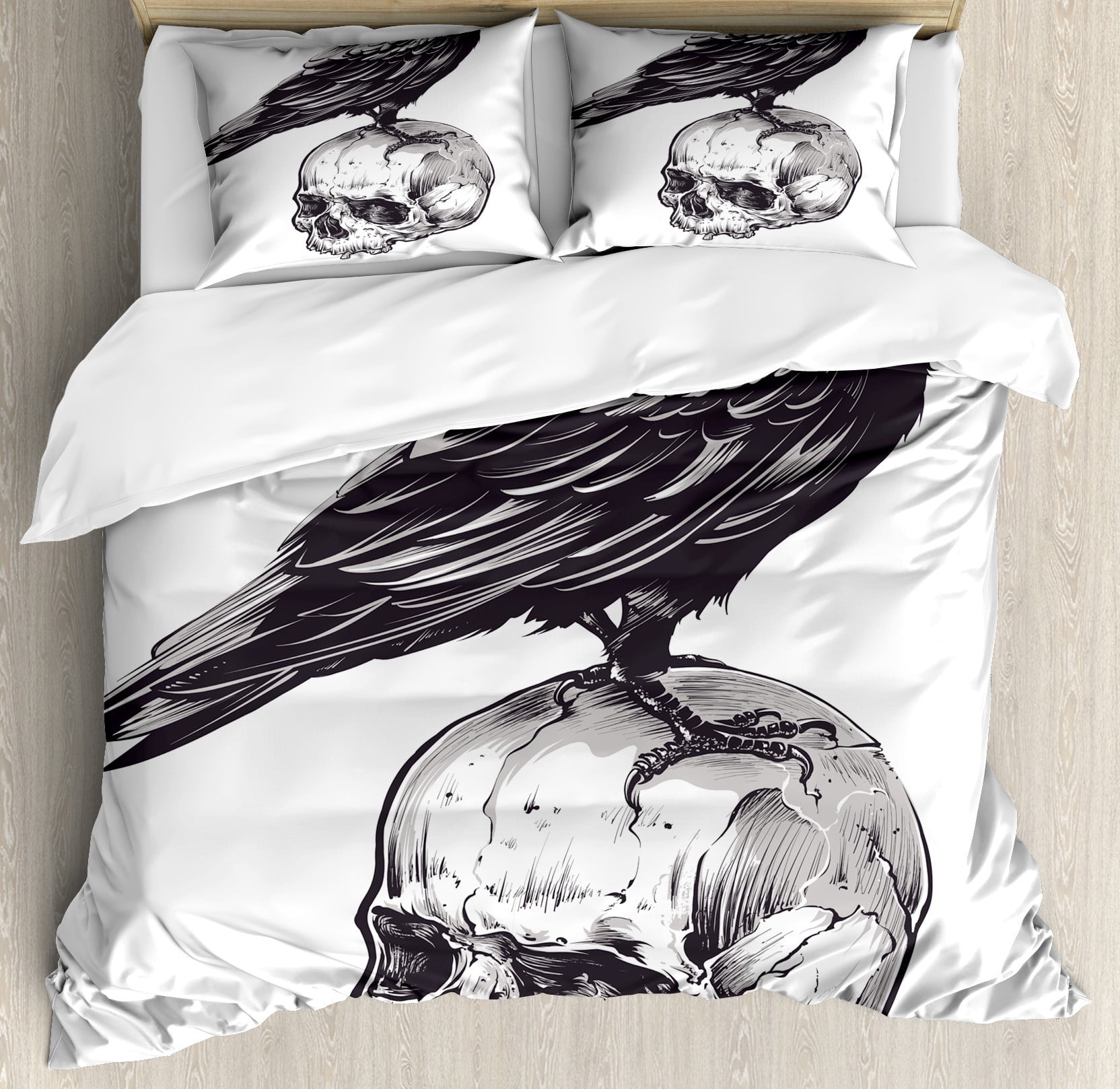 Scary Duvet Cover Set, Scary Movies Theme Crow Bird Sitting on a Human ...