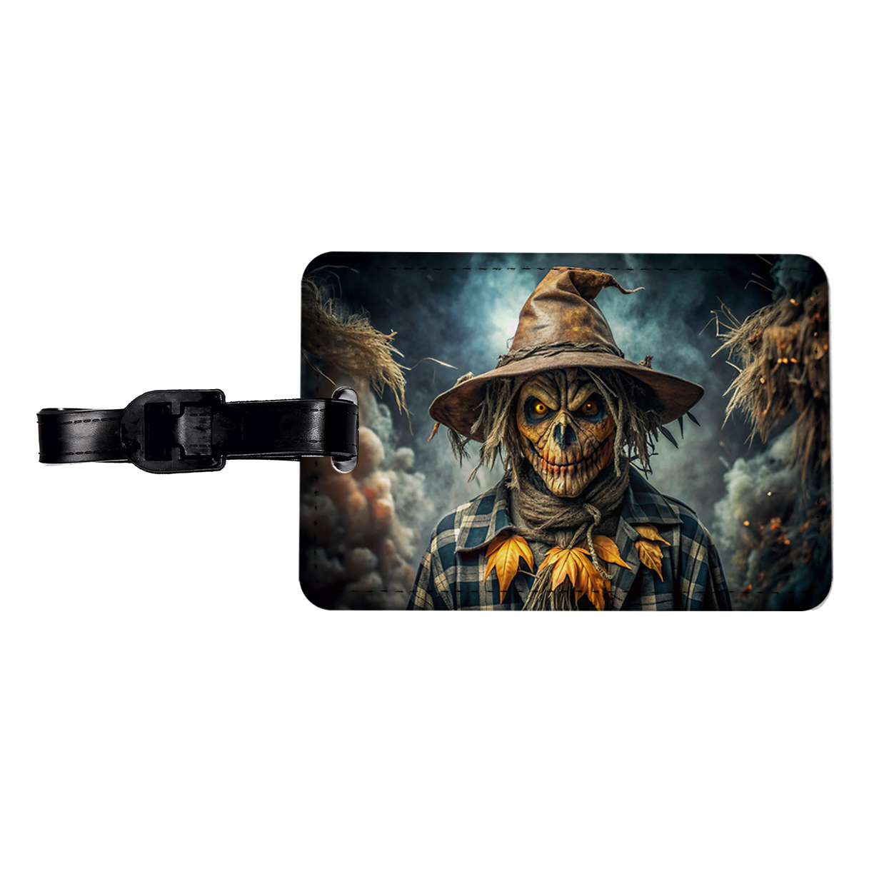 Scary Evil Scarecrow Black Watercolor Faux Leather Travel Luggage Tag ...