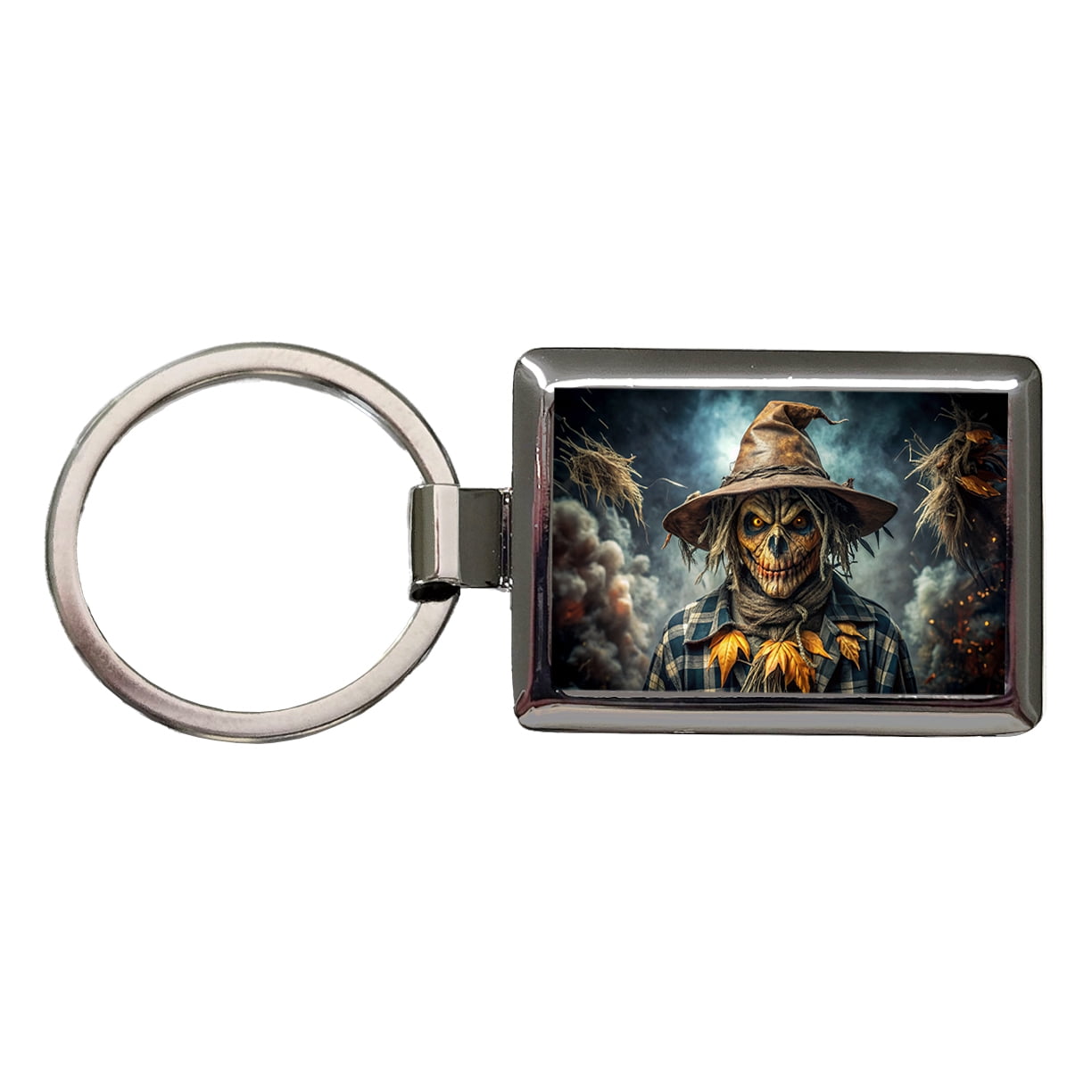 Scary Evil Scarecrow Black Watercolor Metal Rectangle Keychain ...