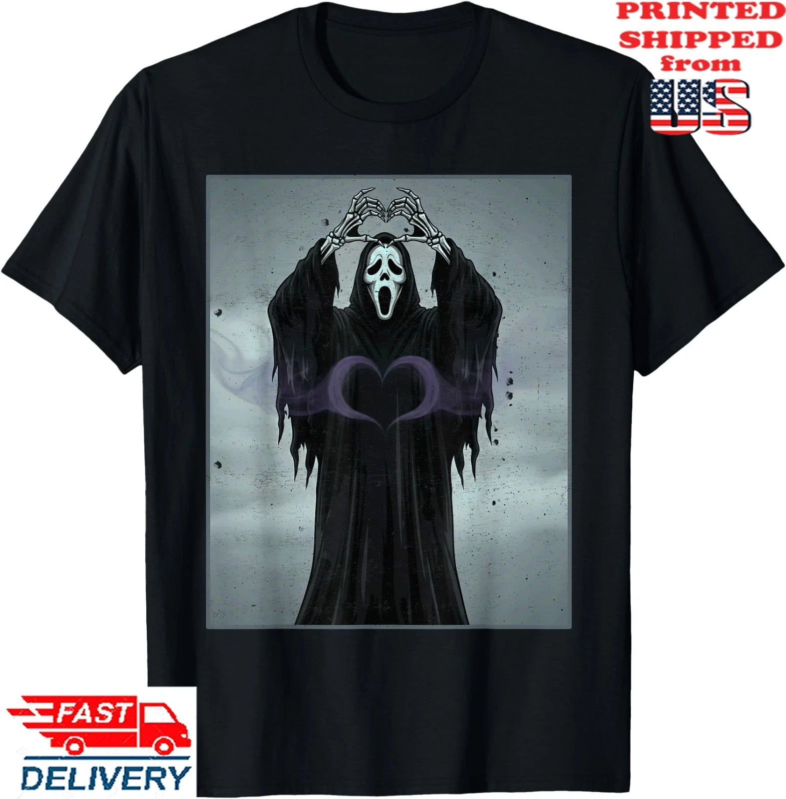 Scary Face Heart Hands Poster Horror Ghost Halloween T-Shirt , Unisex ...