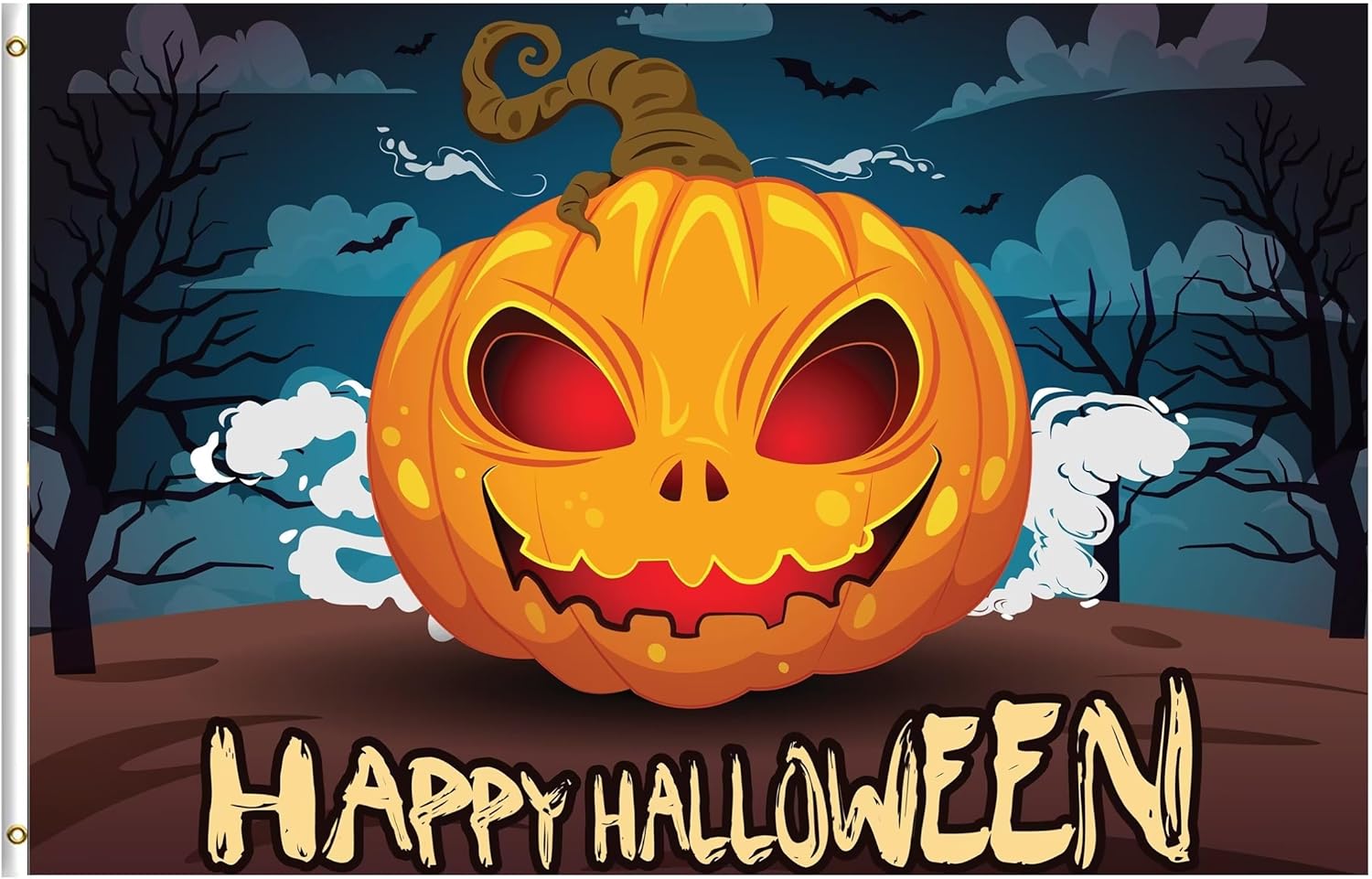 Scary Forest with Pumpkin and Bats in Halloween Night Outdoor Flag ...