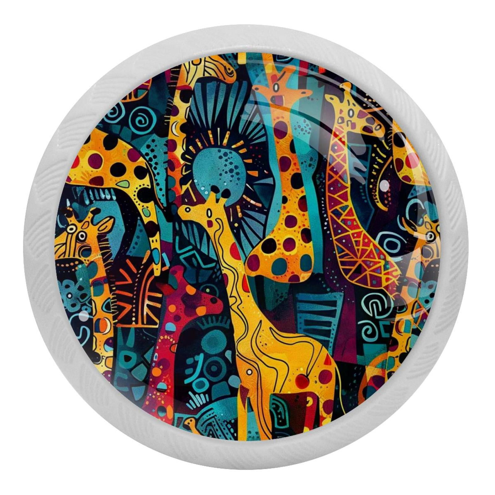 Scary Giraffe Doodle Glow in The Dark Crystal Glass Cabinet Knobs 4 Pcs ...