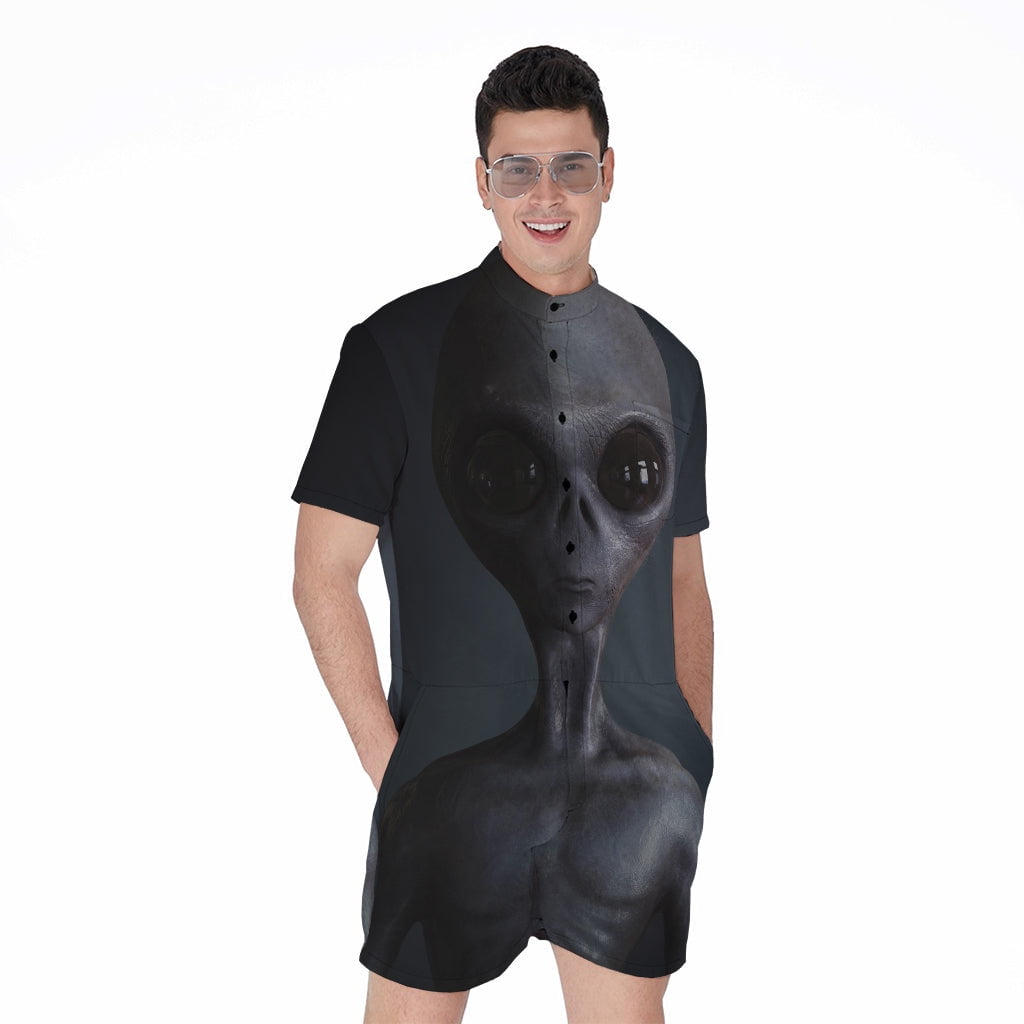 Scary Grey Alien 3D Short Sleeve Men'S Rompers, Alien Ufo Space Casual ...