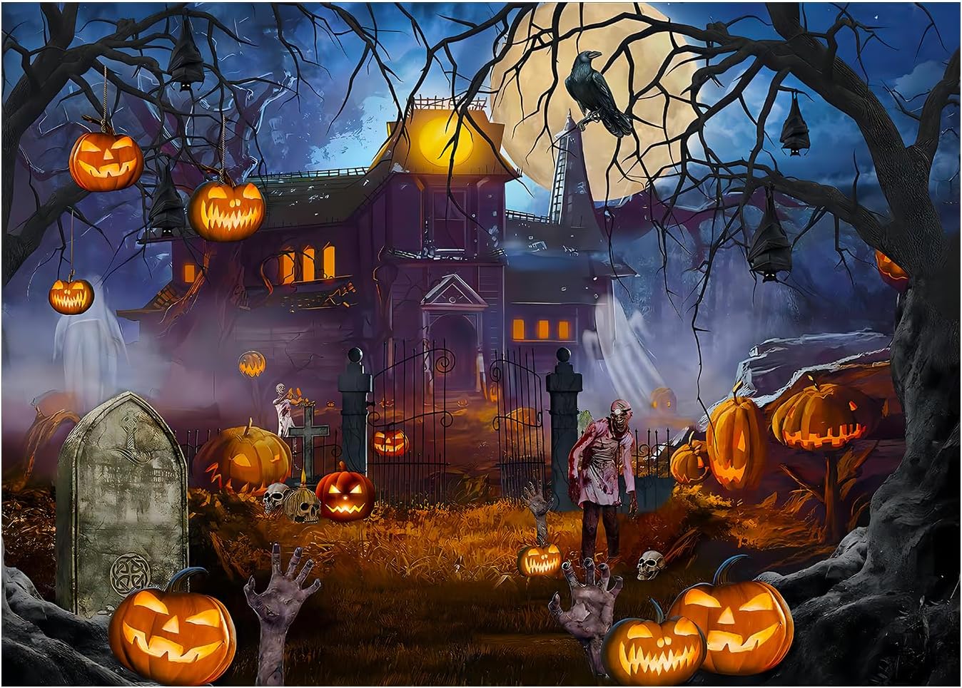 Scary Halloween Backdrop Pumpkin Photo Background for Horrible ...
