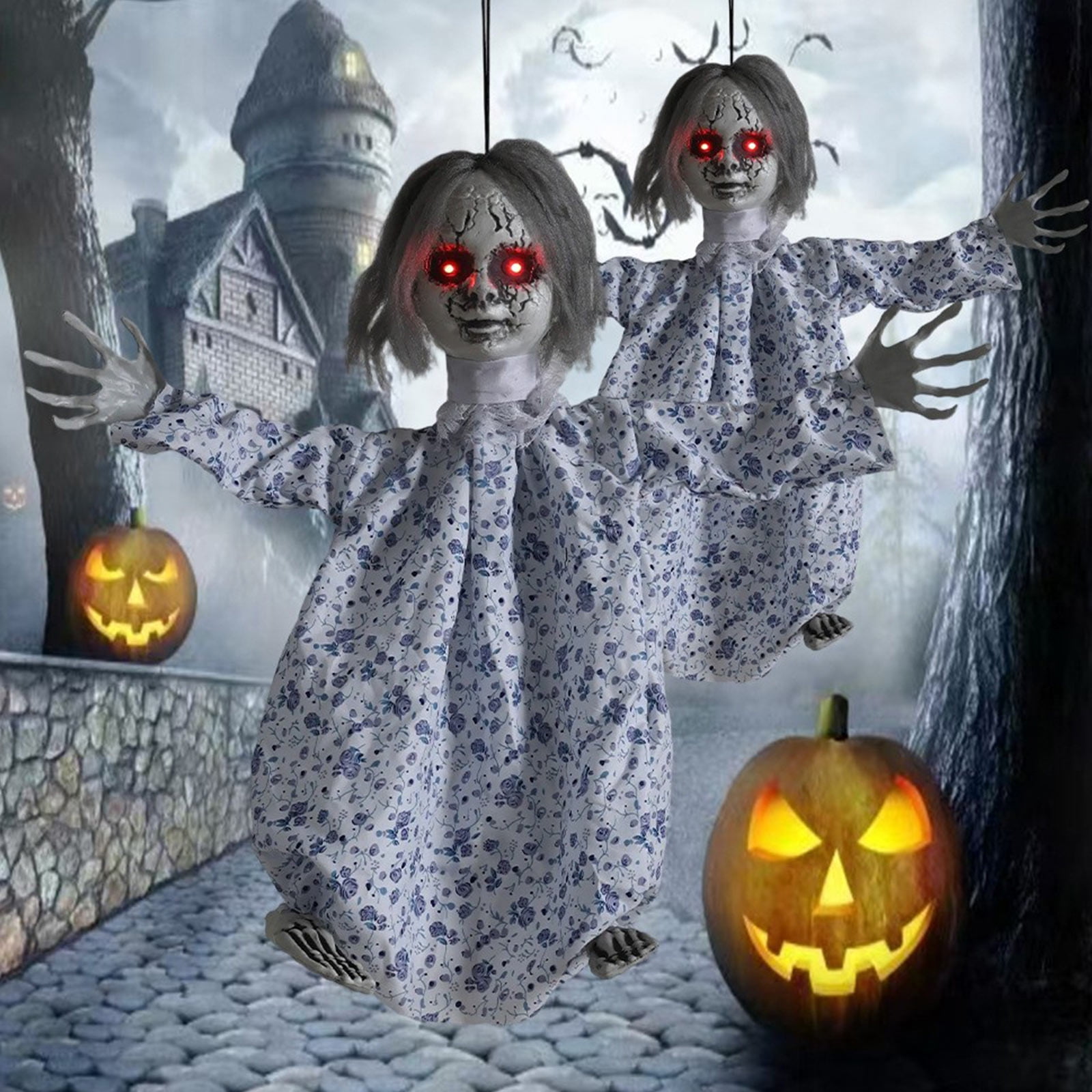Scary Halloween Decorations Hanging Swinging Girl with Sound & Touch ...