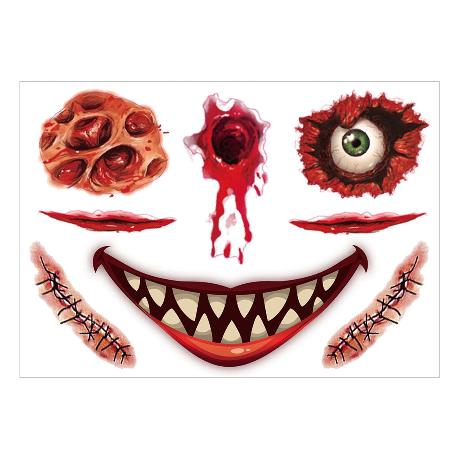 Scary Halloween Face Tattoos - Creepy Temporary Stickers for Costume ...