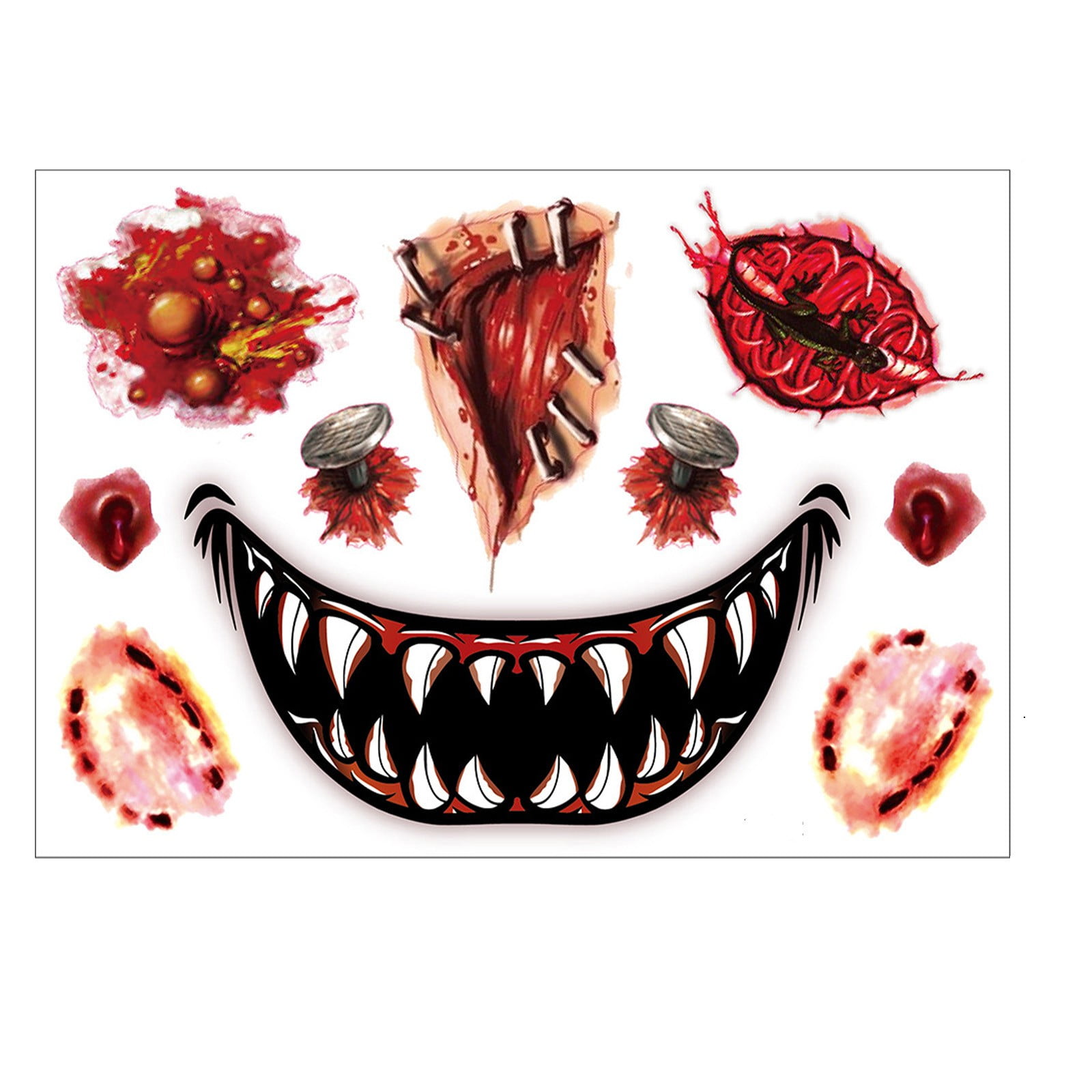 Scary Halloween Face Tattoos - Creepy Temporary Stickers for Costume ...