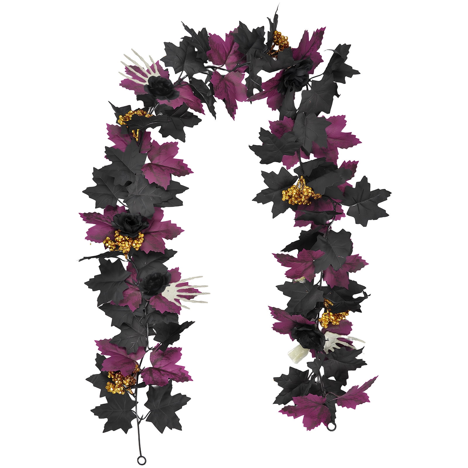 Scary Halloween Garland with Black Maple Leaf Vine & Purple Flowers ...
