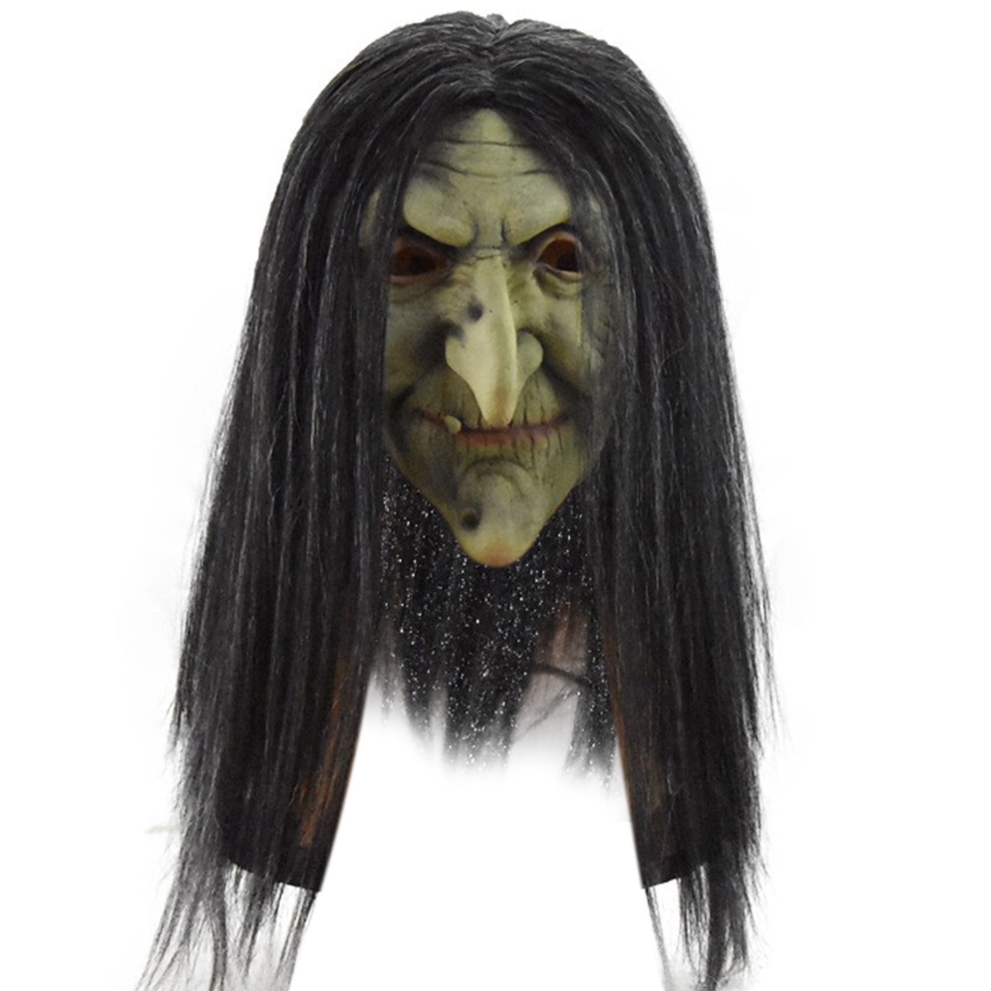 Scary Halloween Old Witch Mask with Long Hair, Adult Women Witches ...