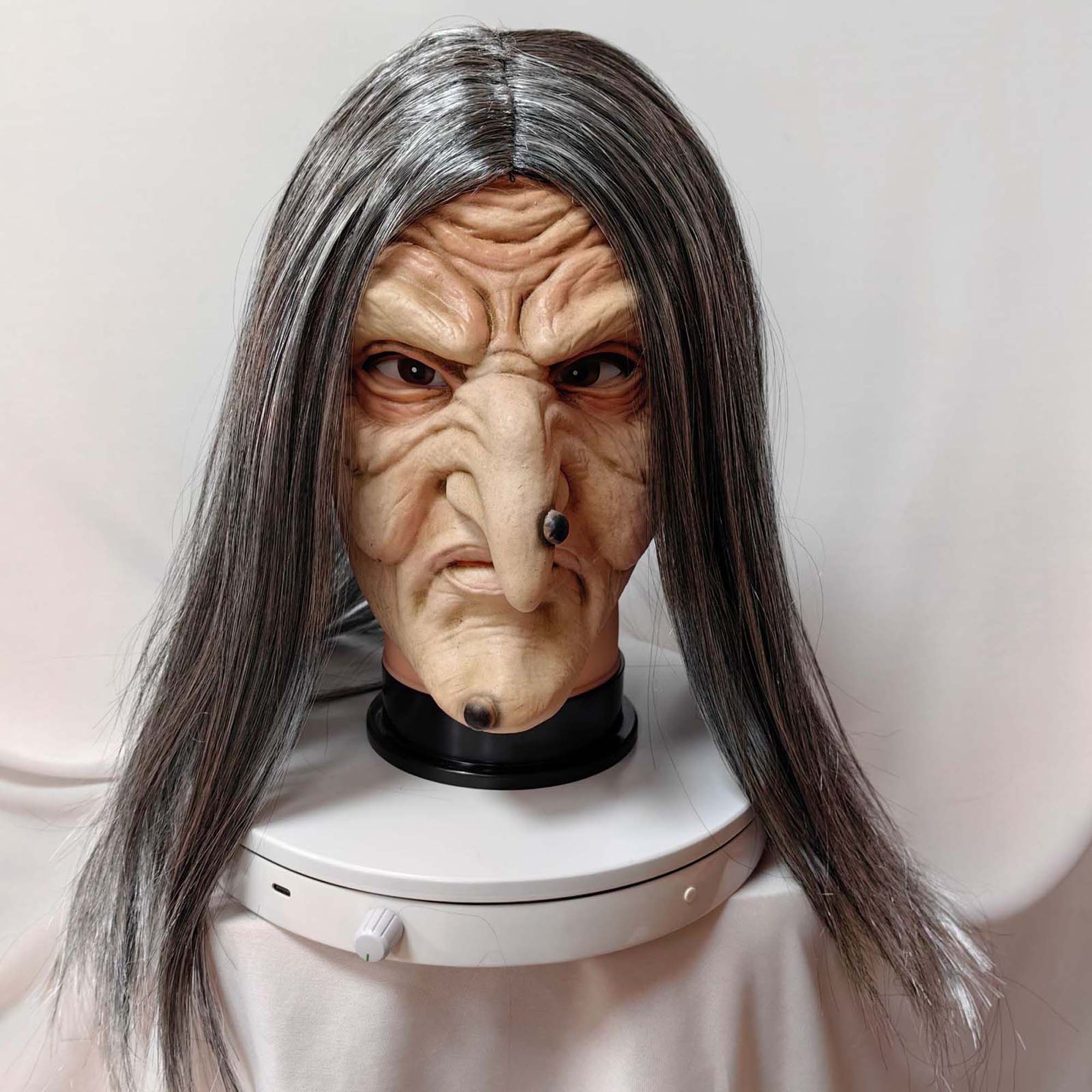 Scary Halloween Old Witch Mask with Long Hair, Adult Women Witches ...