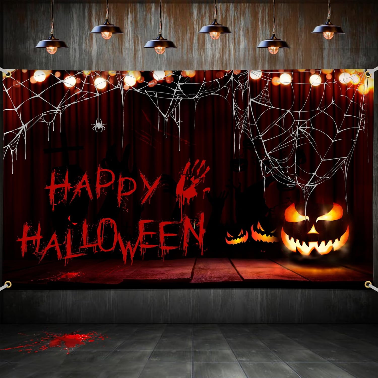 Scary Happy Halloween Backdrop, Large - Halloween Pumpkin Handprint ...