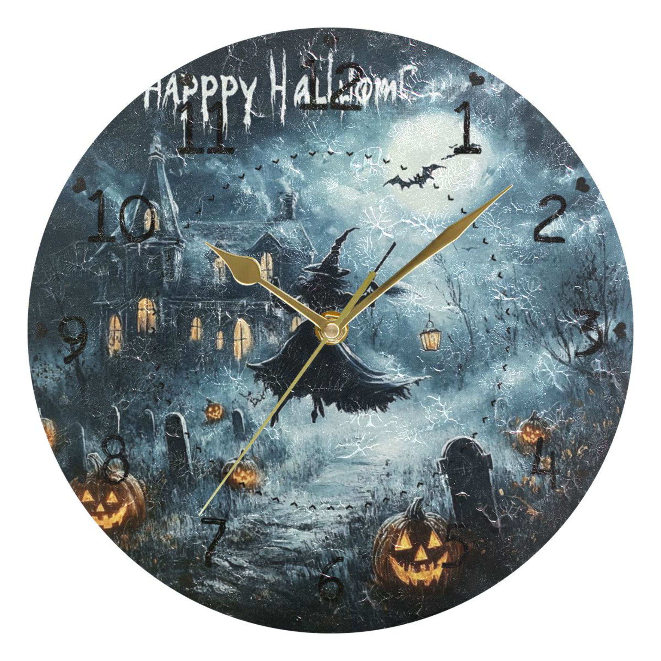 Scary Haunted House Round Wall Clock Silent Battery Operated Home Decor ...
