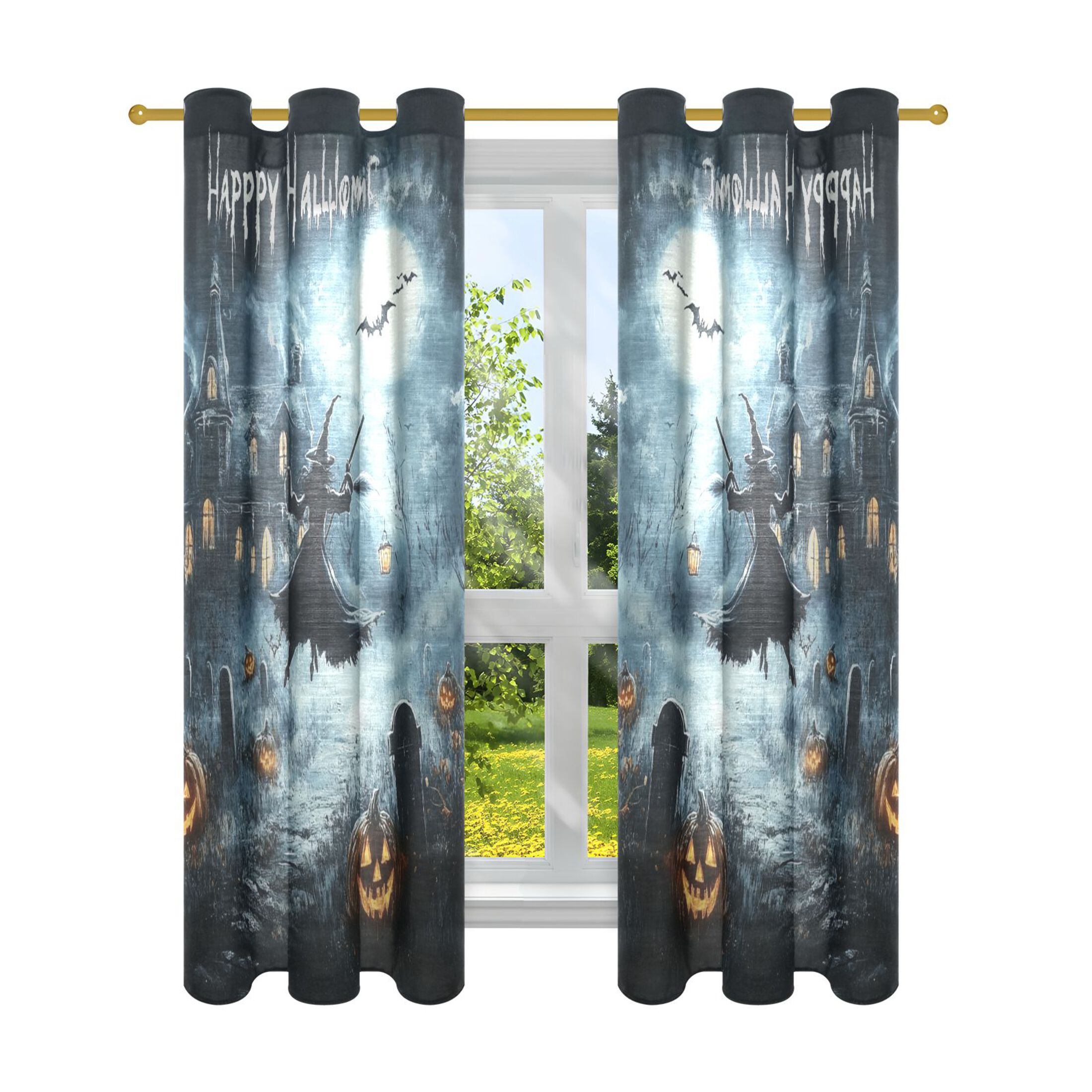 Scary Haunted House Semi Sheer Curtains for Living Room Bedroom Set of ...