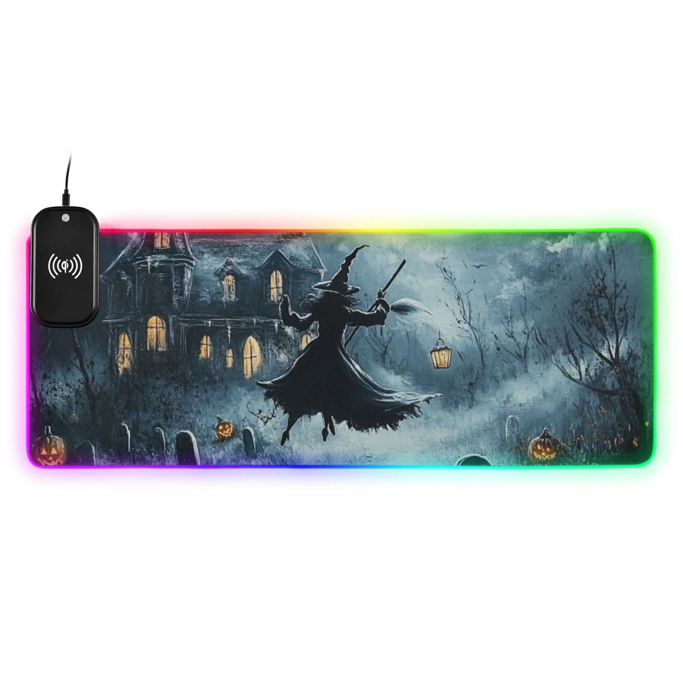 Scary Haunted House Wireless Charging RGB Gaming Mouse Pad Large ...