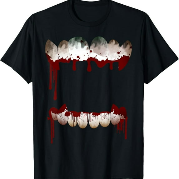 Scary Horror Graphic Mouth Bloody Teeth Halloween T-Shirt - Walmart.com