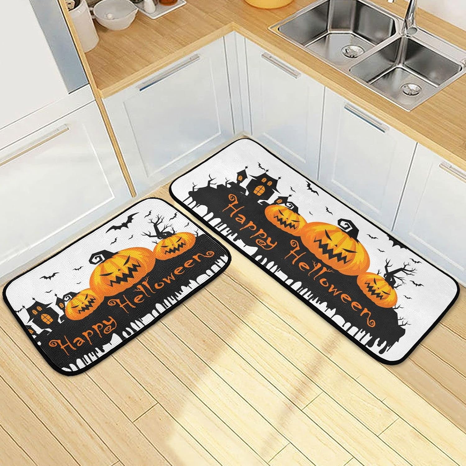 Scary Jack Pumpkins Kitchen Rugs 2 Pieces, Halloween Floor Mat Room ...