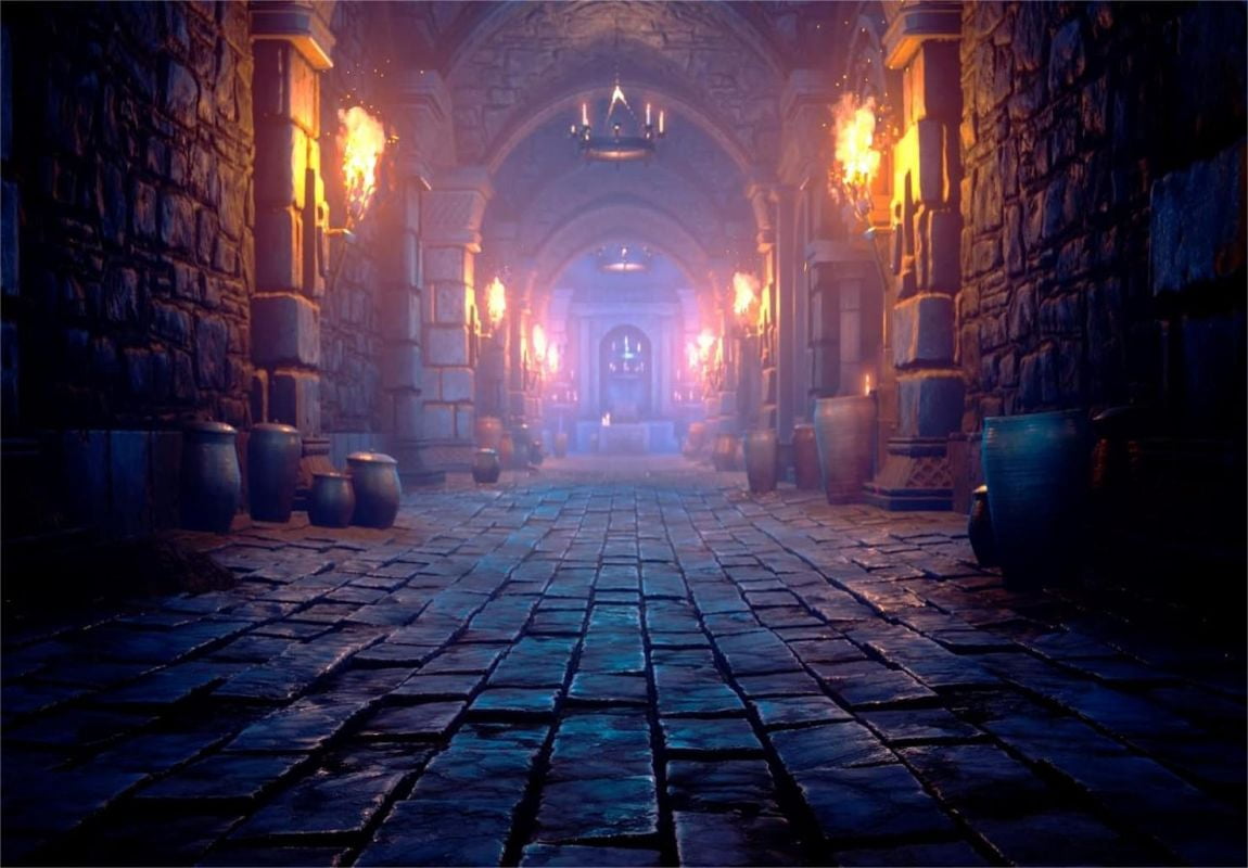 Scary Medieval Catacombs Photography Backdrop Endless Dungeon Torches ...