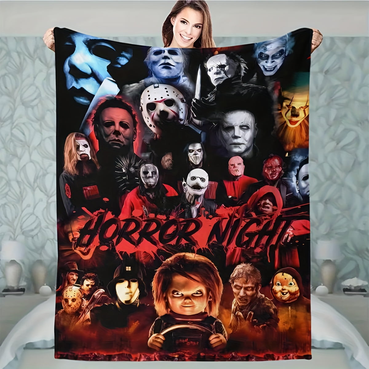 Scary Movie Night Blanket - Soft Flannel Throw Blanket with Freddy ...