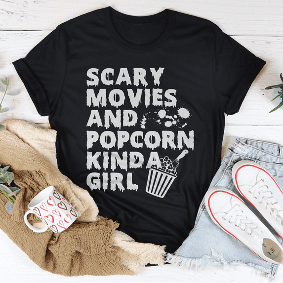 Scary Movies Popcorn Kinda Girl Tee Burnt Orange S Peachy Sunday T ...