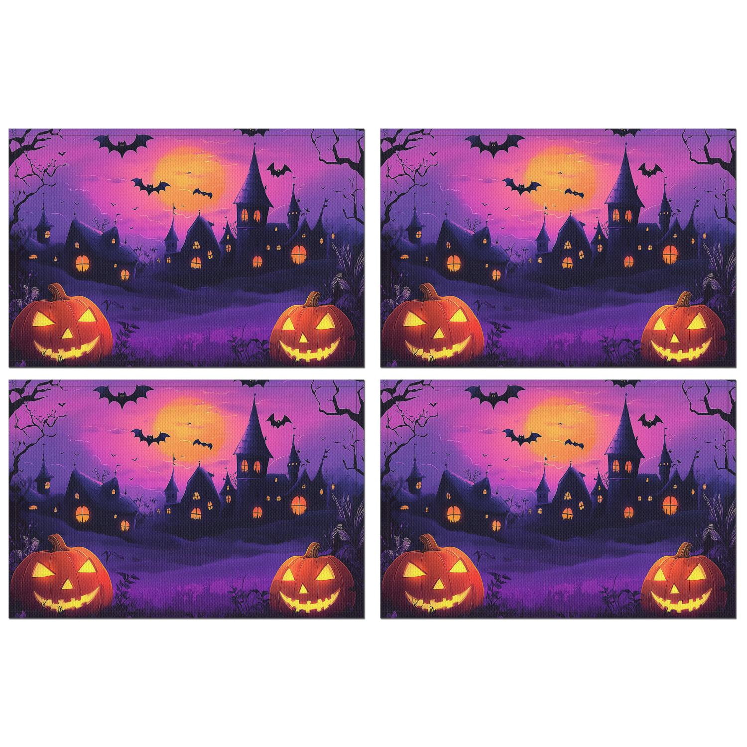 Scary Night Full Moon Castle Pumpkin Halloween Placemats Set of 4 ...