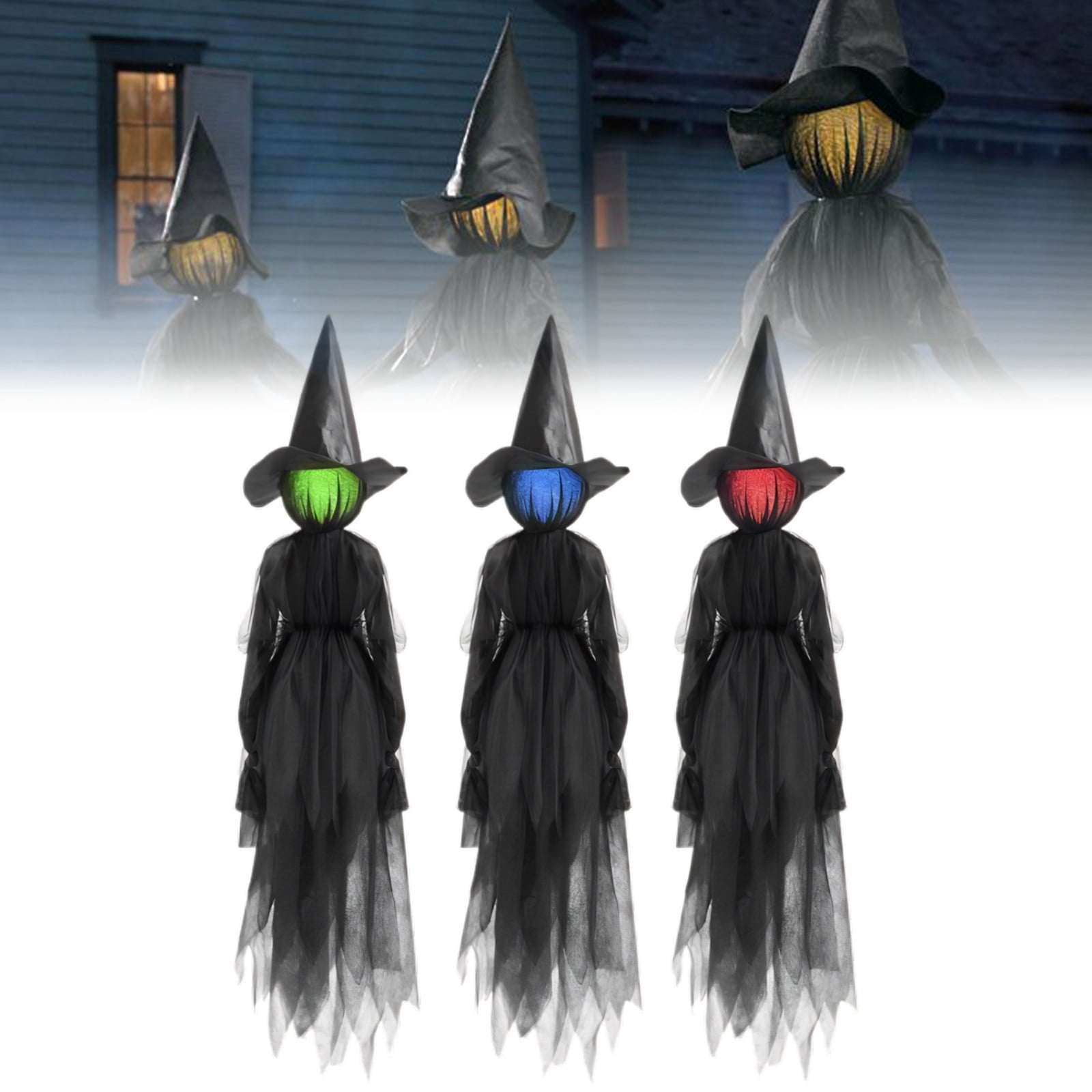 Scary Outdoor Halloween Decorations Set of 3 Light Up Witches Holding ...
